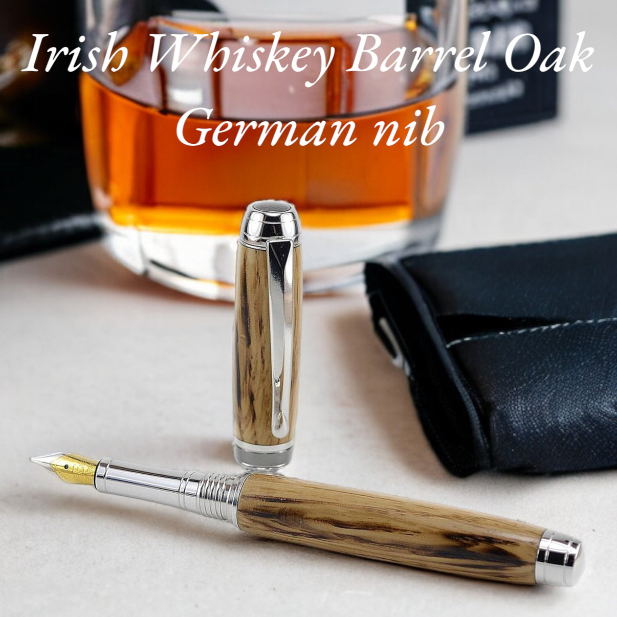 Woodland Fountain Pen – Irish Whiskey Oak with Rhodium & Black Titanium ...
